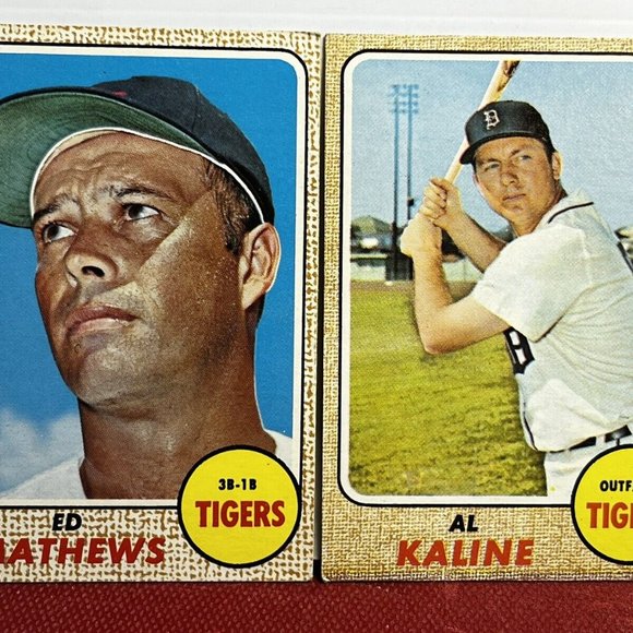 Toys | 2 1968 Topps Baseball Cards Tigers Al Kaline Ed Mathews Better ...